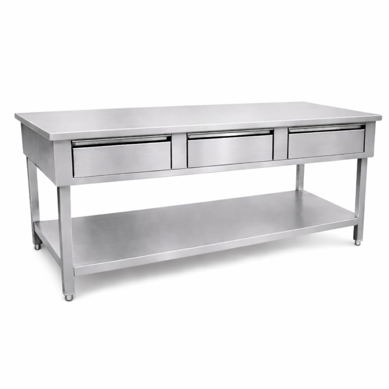 Table inox centrale 1600 x 600 mm avec 3 tiroirs